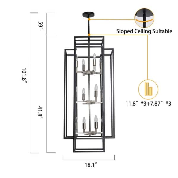 12 Light Black Industrial Metal Chandelier Fixture Rustic Lantern ...