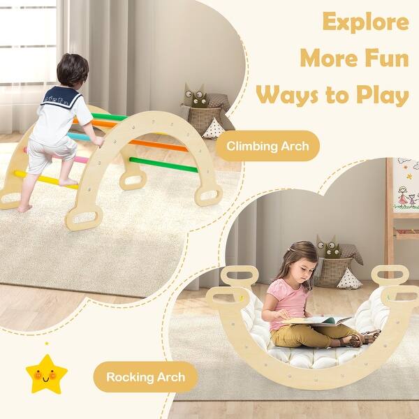 Costway 3-in-1 Kids Climber Set Toddler Wooden Play Arch with Sliding ...