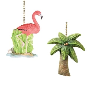 Pink Flamingo and Palm Tree Coastal Ceiling Fan or Light Pulls Set of 2 ...