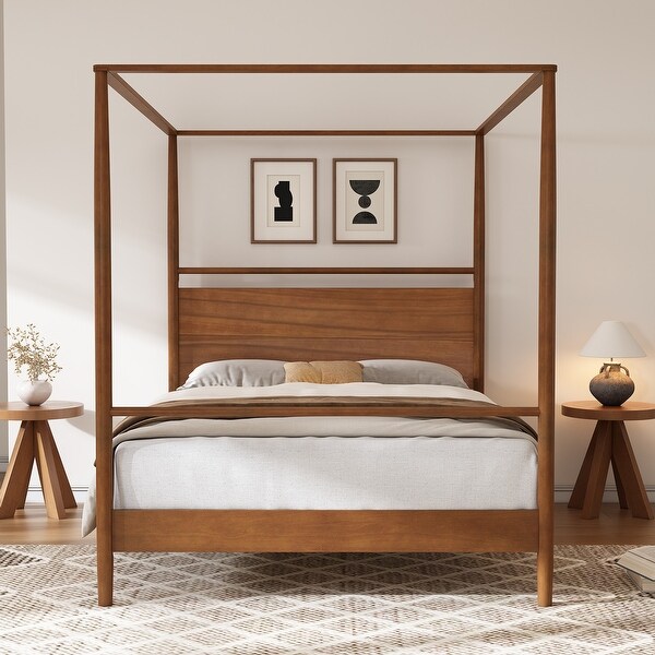 Classic Canopy Bed Wood Four Poster Bed with Headboard Bed Bath Beyond 41519958