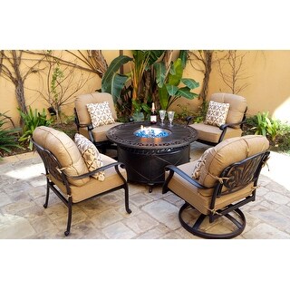 Elisabeth 5-Piece Patio Propane Fire Pit Conversation Set with Cushions ...