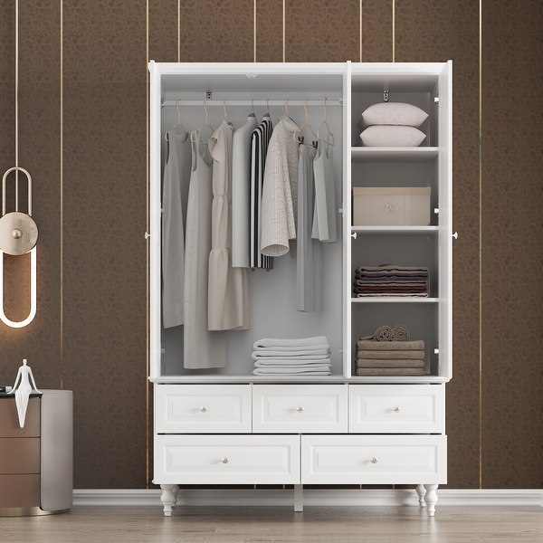 70.9 H Family Wardrobe Armoire Closet with Mirror Doors White Lacquer