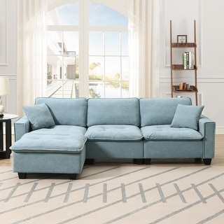 Light Blue Sectional Sofa Set Suede Velvet Sleeper Sofa Bed wOttoman ...