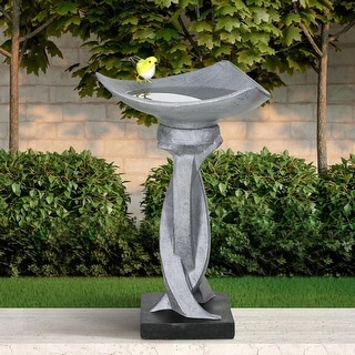22.8in Tall Bird Bath for Garden - Concrete Modern Birdbath w/Pedestal ...