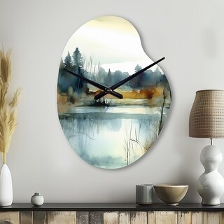 Designart - Summer Lake Landscape Illustration II - Lake Wall Clocks in ...