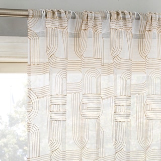 No. 918 Kaz Embroidered Retro Curves Sheer Rod Pocket Curtain Panel ...