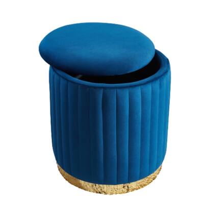 Charlotte Velvet Round Ottoman With Gold Base (Navy) - Overstock - 34231276