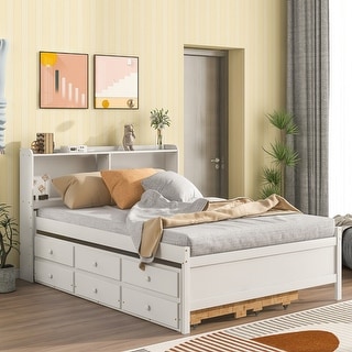 Full Size Bed with Multifunctional Storage Bookcase,Twin Pull-Out ...