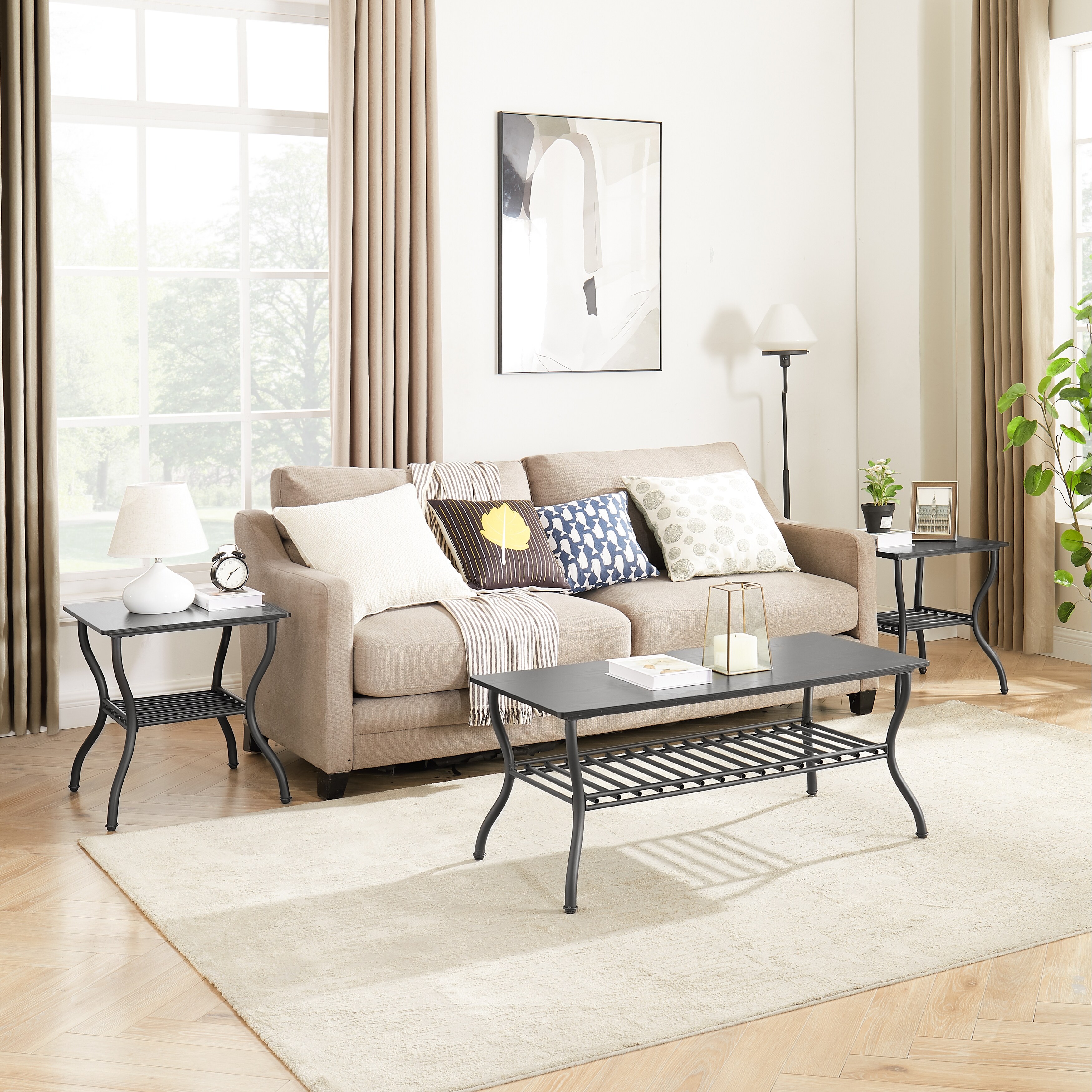 Modern 3 Piece Coffee Table Set Rectangular Coffee Table with 2 Square Side Tables for Living Room Bed Bath Beyond 42142415
