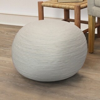 Ellie Ivory Wool Pouf with Polyester Fill - Bed Bath & Beyond - 39282635