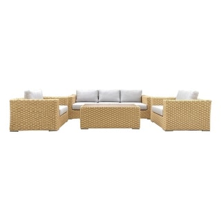 Malibu 4-Piece PE Wicker Patio Furniture Outdoor Seating Conversation ...