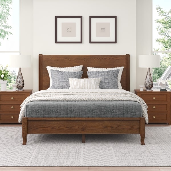 Solid Wood Panel Platform Bed with Headboard, Double Size Beds Wooden ...