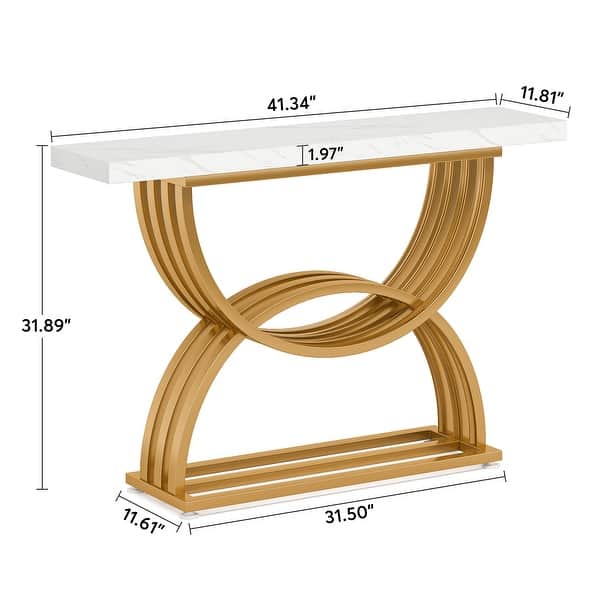 42 Inch Console Table, Faux Marble Sofa Table Gold Entryway Table - Bed ...