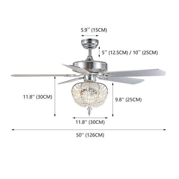 50 Inches Chrome Ceiling Fan with Light and Remote Reversible 5 Blades ...