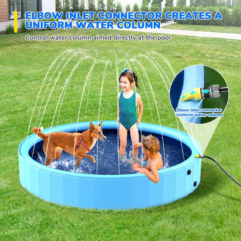 47'' Foldable Dog Pool, Sprinkler Pool for Kids,Non-Slip Kids Pool,Dog ...