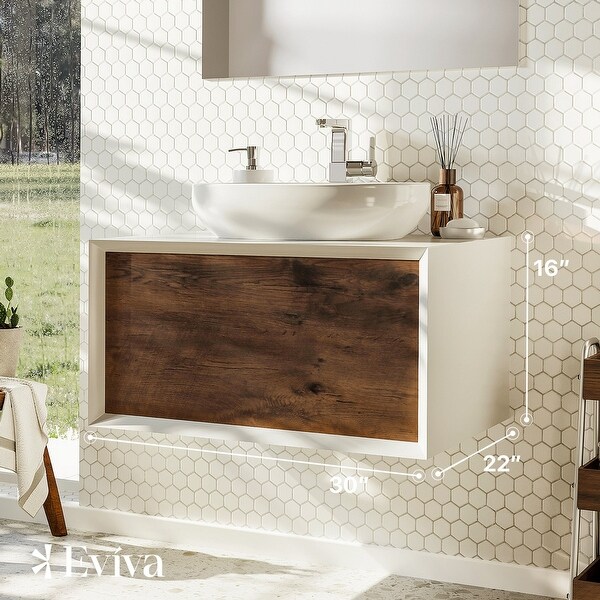 Eviva Santa Monica 30 inch Rosewood Wall Mount Bathroom Vanity with Acrylic Vessel Sink On Sale Bed Bath Beyond 27746962