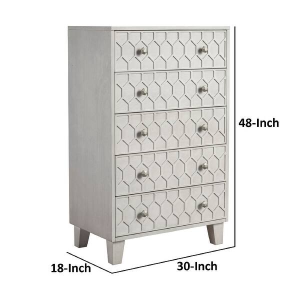 Rue 48 Inch 5 Drawer Dresser Chest, Textured Honeycomb Design, Light ...