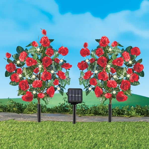 Solar Powered Rose Bush Garden Stakes - Set of 2 - 10 x 22 x 10 - Bed ...