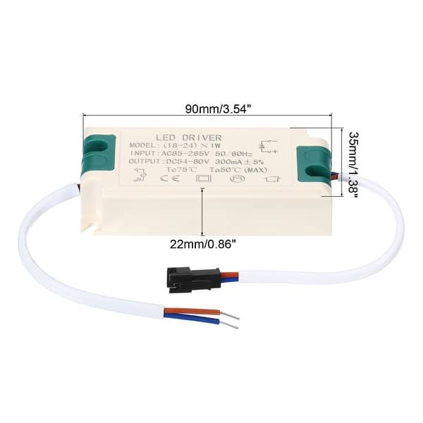 18-24W 300mA LED Driver, AC 85-265V Output 54-80V DC Male Connector ...
