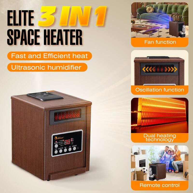 Dr Infrared Heater , with Humidifier, Oscillation Fan, Walnut - Bed ...