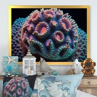 Designart "Colorful Hyperbolic Deep Sea Coral VI" Coastal Framed Art ...