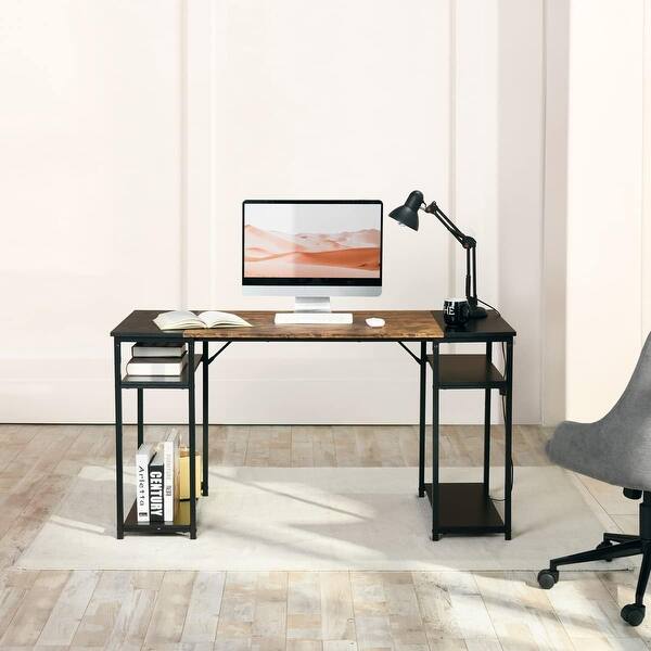 Home Office Desk Wood Top L55 Contemporary Writing Table with 4 Storage ...