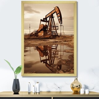 Designart "Modern Sepia Drilling Rig Field I" Oil Rigs / Fields Framed ...