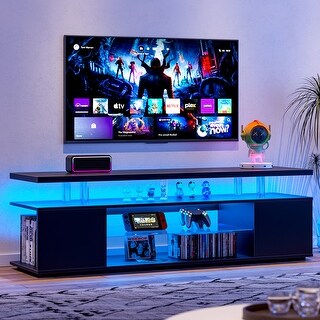 LED Gaming Media Storage Console Table with Large Sliding Drawer & Side ...