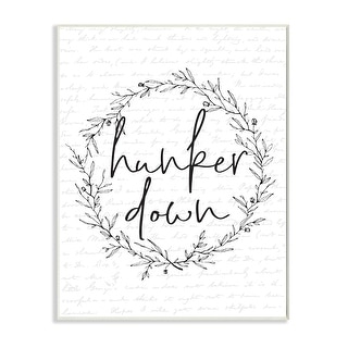 Stupell Hunker Down Phrase Spring Wreath Design Black White Wood Wall ...