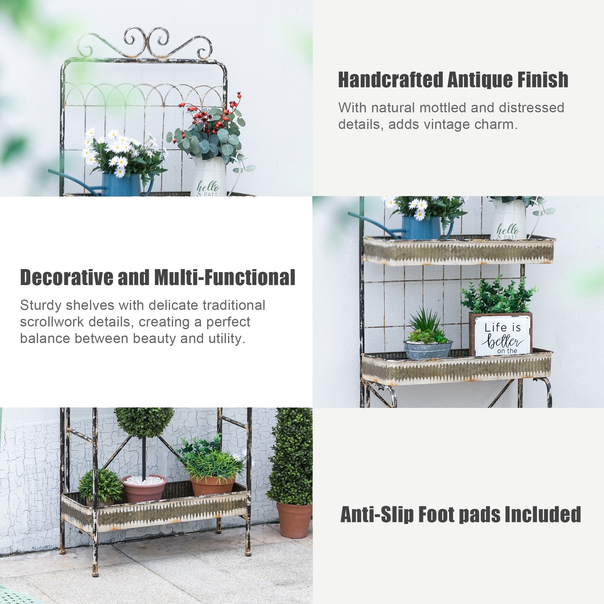 decorative metal garden shelves