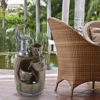 Old Fashion Hand Pump Fountain- 4-Tier Polyresin Barrel Cascading ...