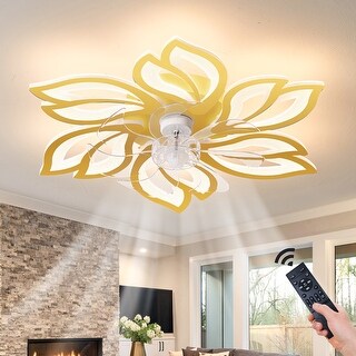Flower Dimmable LED Ceiling Fan Transparent Blades Gold Ceiling Fan ...