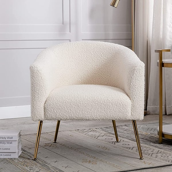 SEYNAR Modern Glam Upholstered Living Room White Accent Vanity Chair ...