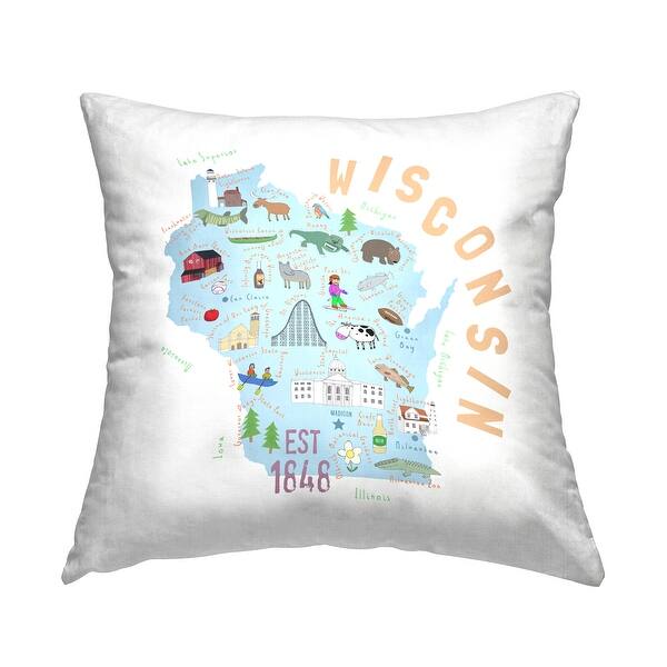 Stupell Blue Wisconsin State Landmarks Printed Throw Pillow Design by ...