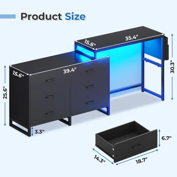 Dresser with LED Light and Desk, Reversible Corner L Shaped Dresser ...