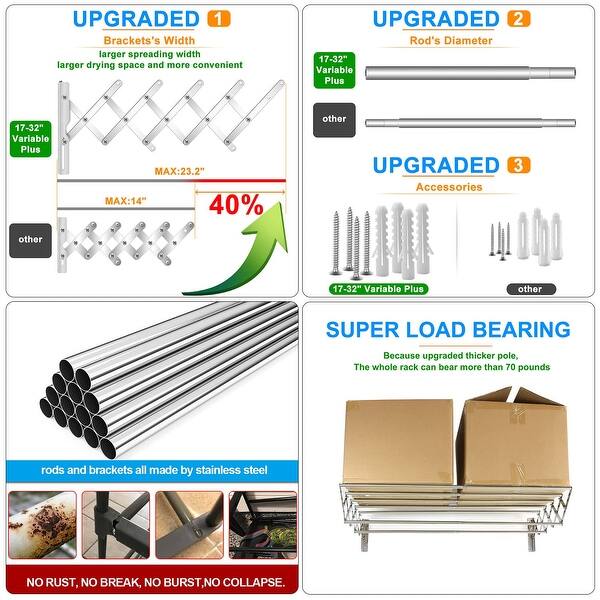Accordion Wall Mounted Drying Rack Clothes Retractable Folding ...