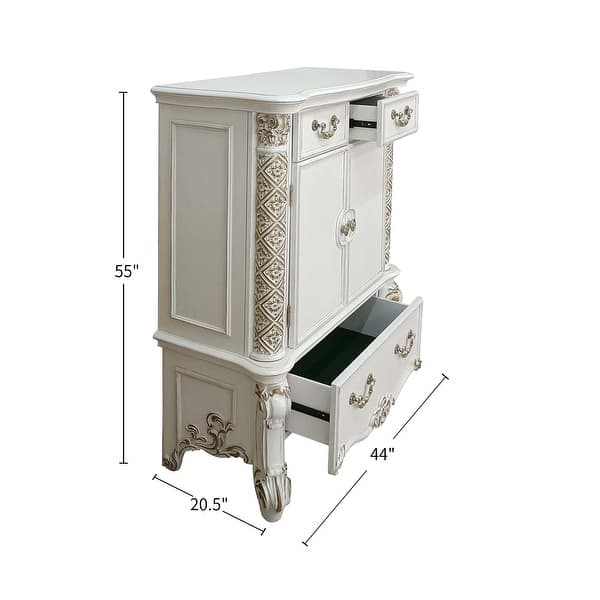 2 Doors and 3 Drawers Wood Chest with Scrolled Legs in Antique Pearl ...
