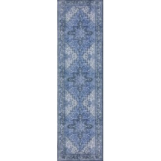 HomeRoots 2' X 8' Blue Oriental Distressed Non Skid Runner Rug - 91 ...