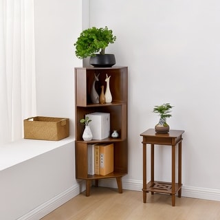 3 Tier Freestanding Bamboo Corner Shelf Storage Bookcase - N/A - Bed ...