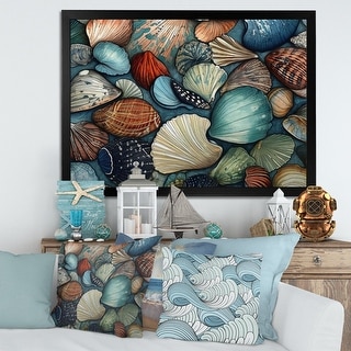 Designart "Seaside Seashells Ii" Modern Landscape Beach Framed Canvas ...