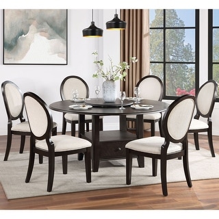 Hurn Transitional Espresso and Ivory Wood 7-Piece Round Dining Table ...