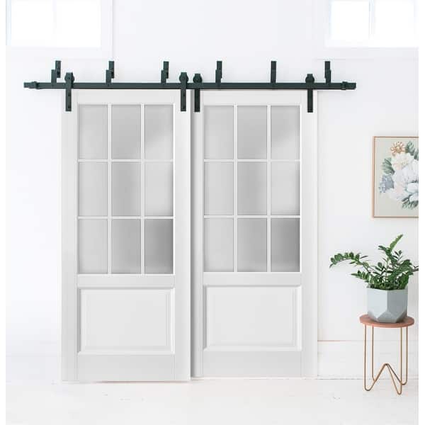 Frosted Glass Barn Bypass Doors / Felicia 3309 White / 6.6ft Hardware ...