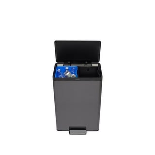 Stainless Steel Metal Dual Stream Step-On Trash, 10.5-Gallon, Charcoal ...