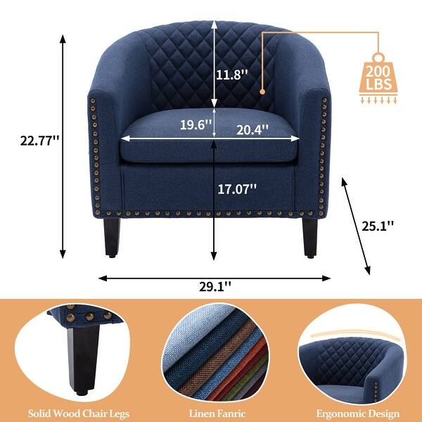 Barrel Accent Chair with Arms, Linen Fabric Club Chairs Bucket Chair ...