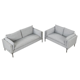 2 Piece Sofa Sets Modern Linen Fabric, Loveseat and 3 Seat Couch Set ...