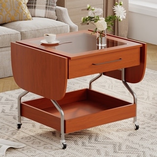 Extendable Coffee Table with Wheels, Folding Glass Top Table with ...