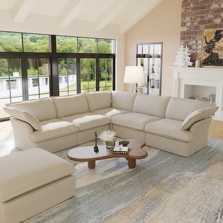 L-shape Linen Sofa Modern Upholstered Sectional Sofa with Ottoman - Bed Bath & Beyond - 37998277