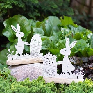 Set Of 2 Metal Easter Bunnies With Wheelbarrows Figurine - Bed Bath ...