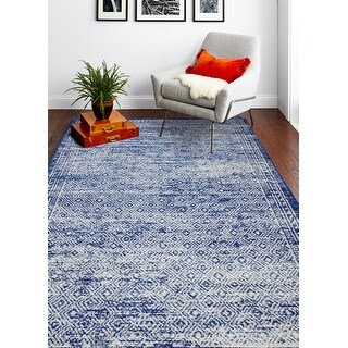 Darya Home Rina Collection Transitional Geometric Runner Dk.Blue - Bed Bath & Beyond - 35720595