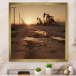 Designart "Oill Drilling Rigs Field Winter Scenery I" Oil Rigs / Fields ...